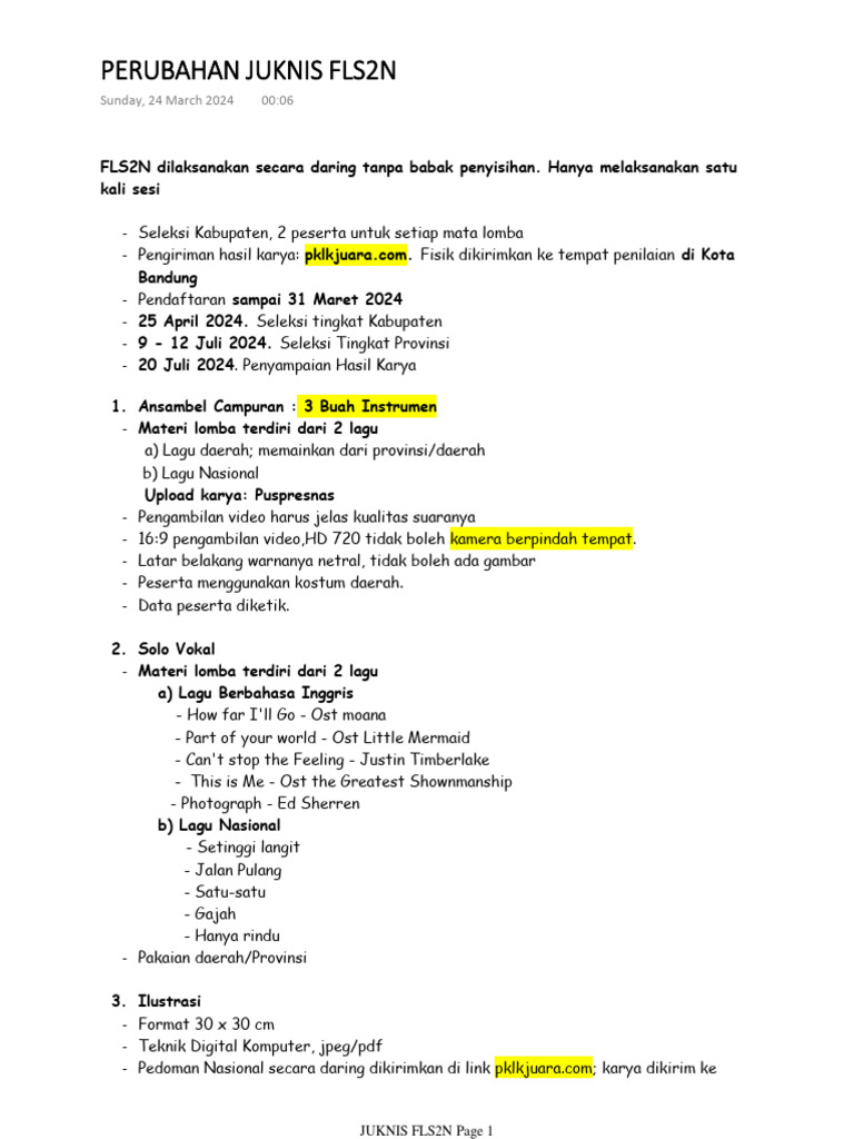 Perubahan Juknis FLS2N | PDF