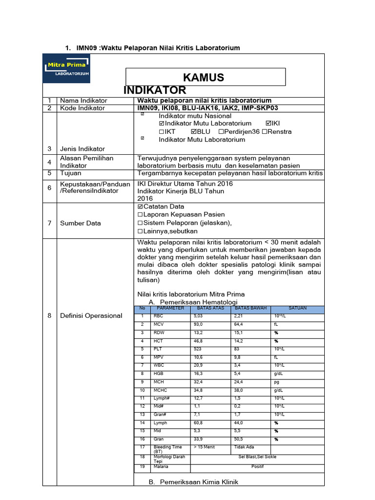 Waktu Pelaporan Nilai Kritis Laboratorium | PDF