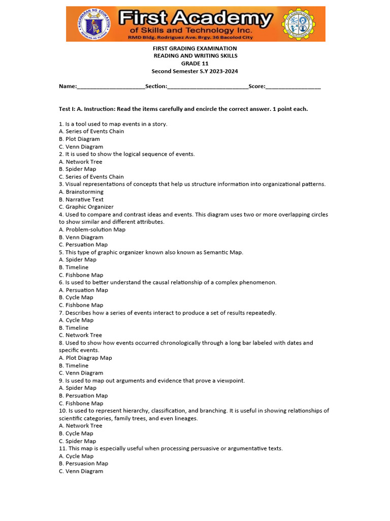 Grade 11 Reading & Writing Exam Guide | PDF | Brainstorming | Persuasion