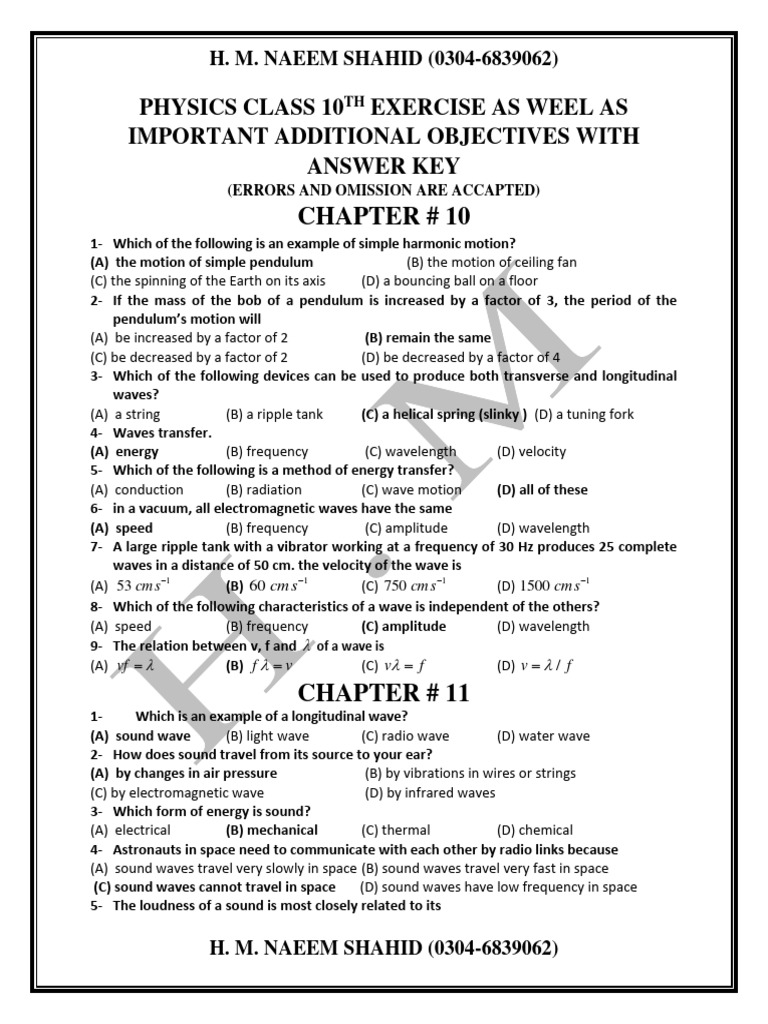 Solved Objectives Physics Exercise and Additional With Ans Key | PDF