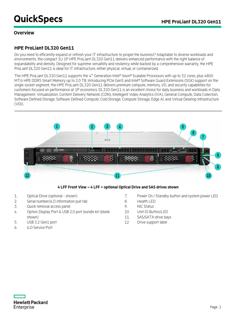 HPE ProLiant DL320 Gen11-A50004315enw | PDF | Solid State Drive | Computer Science