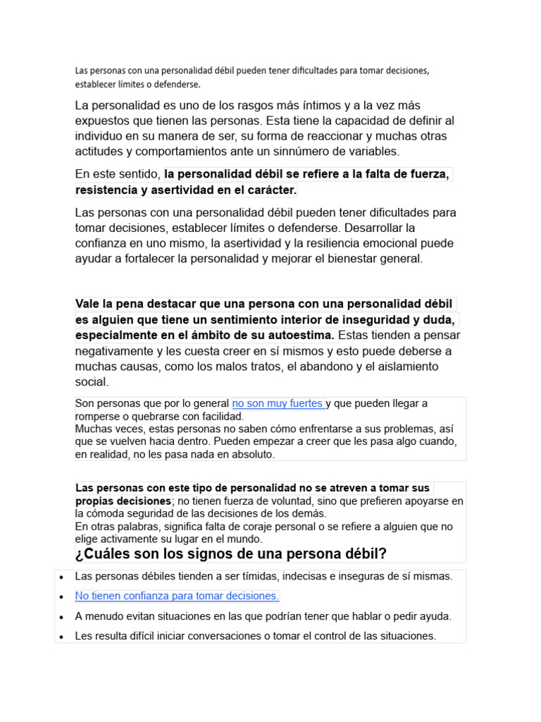 Las Personas Con Una Personalidad Débil Pueden Tener Dificultades para ...