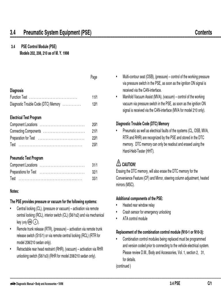 PSE Control Module PSE Models 202 208 210 As of M.Y. 1998 | PDF ...