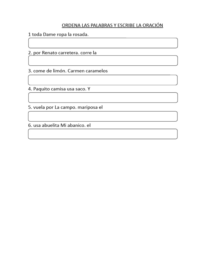 Ordena Las Palabras y Escribe La Oración | PDF | Ajedrez | Aperturas de ...