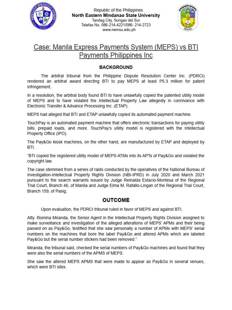BTI Payments Patent Infringement Case | PDF | Patent | Intellectual ...