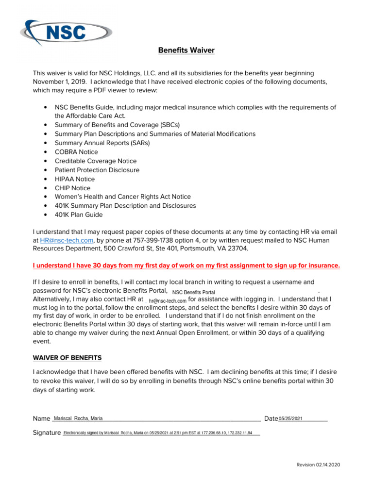08 Benefits Acknowledgment - Mariscal Rocha, Maria | PDF | Health ...