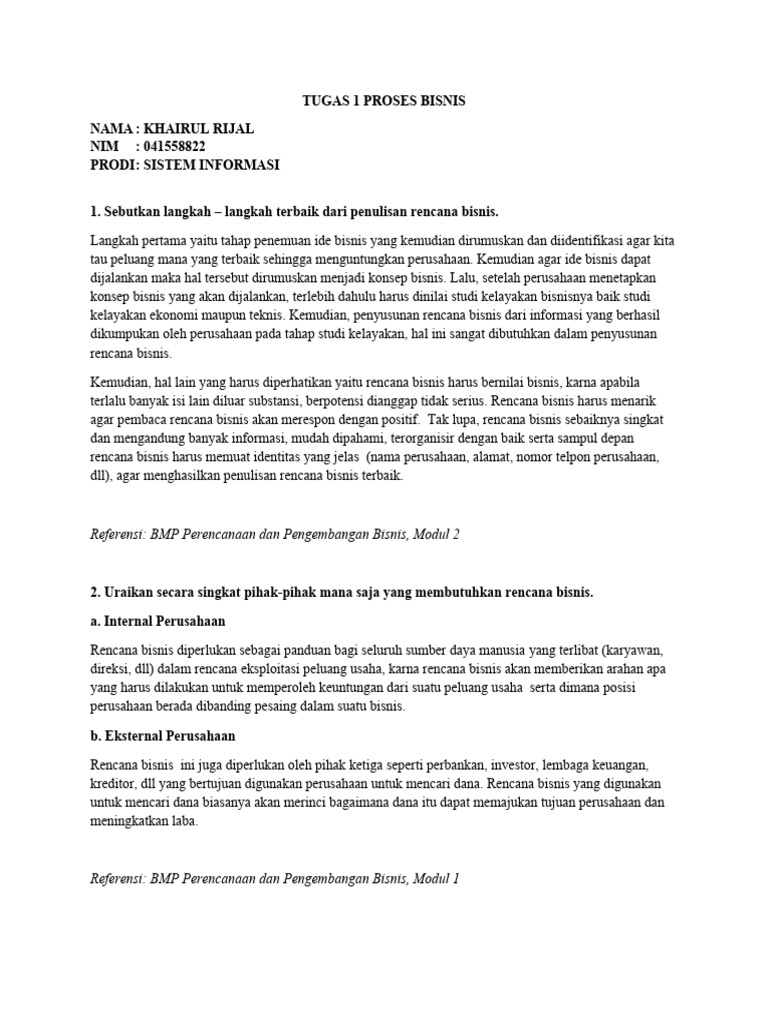 Tugas 1 Proses Bisnis Khairul Rijal 041558822 | PDF