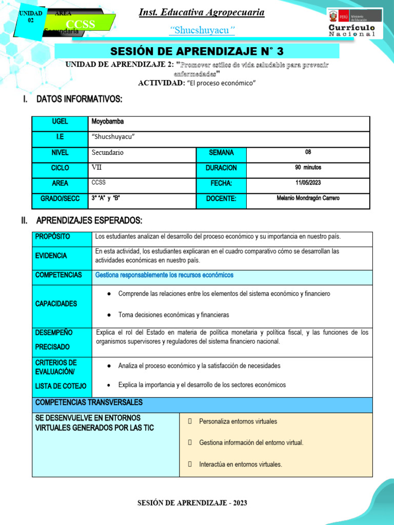 Sesion CCSS 3° Sec-Semana 03 Uni 2 | PDF | Aprendizaje | Evaluación