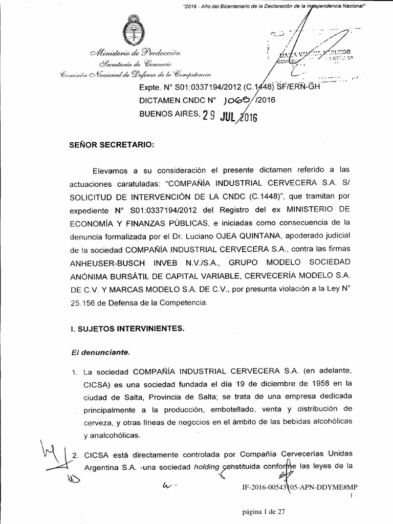 Anheuser-Busch Inbev N, V-Sa y Grupo Modelo S.A.B de C.v.s-Notificacion ...