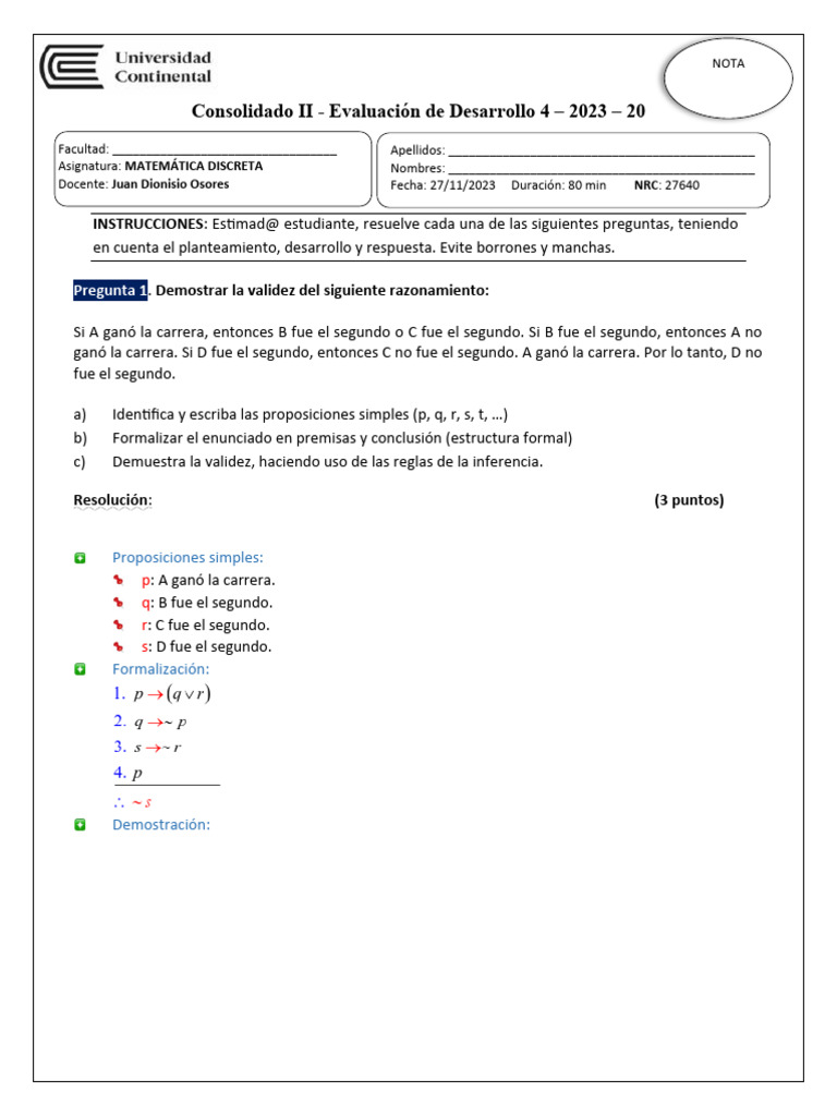 ED4 - Matematica Discreta (2) Solucionario | PDF | Matemáticas discretas | Proposición