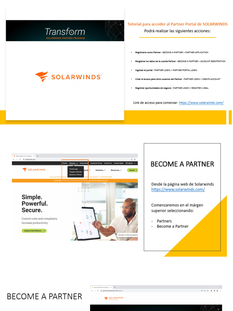 Guía de Registro para Partners de SolarWinds | PDF | Comunicación segura | Red mundial