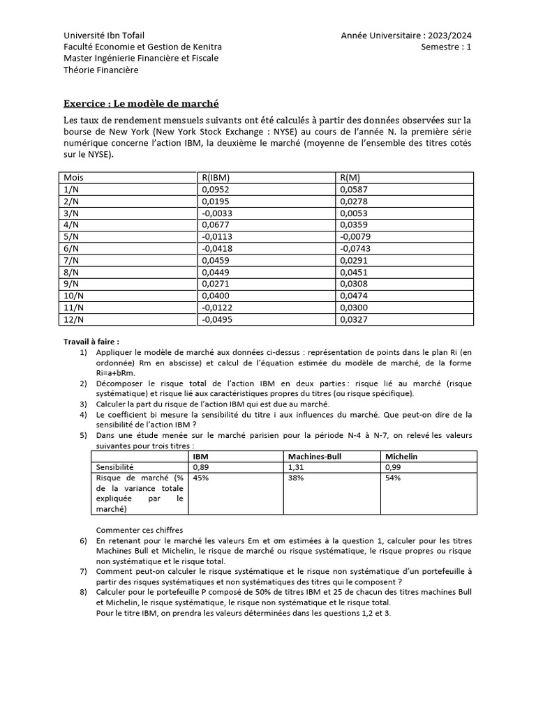 Exercice Modèle de Marché | PDF