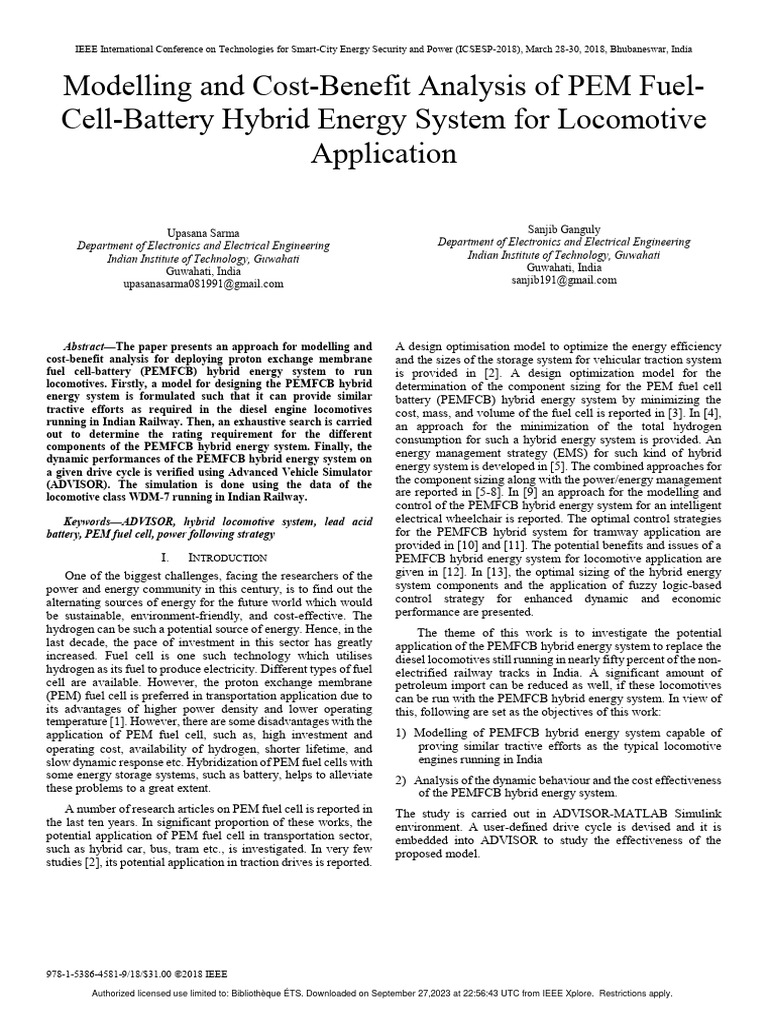Modelling and Cost-Benefit Analysis of PEM Fuel-Cell-Battery Hybrid Energy System For Locomotive ...