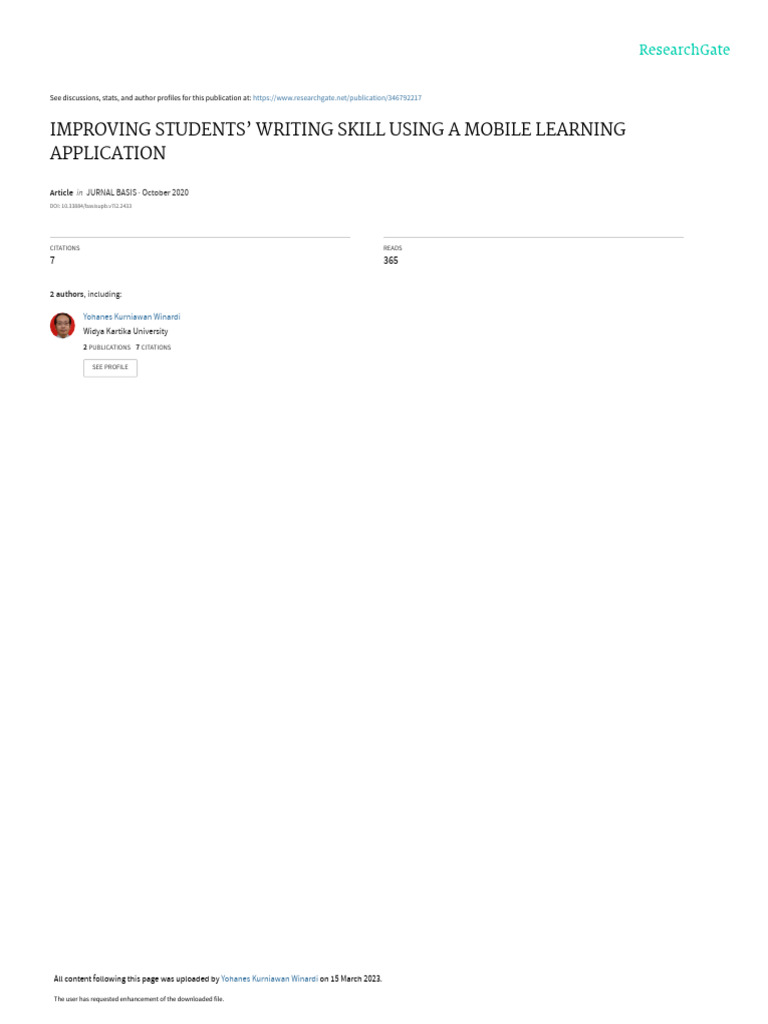 Improving Students Writing Skill Using A Mobile L | PDF | Learning | Educational Assessment