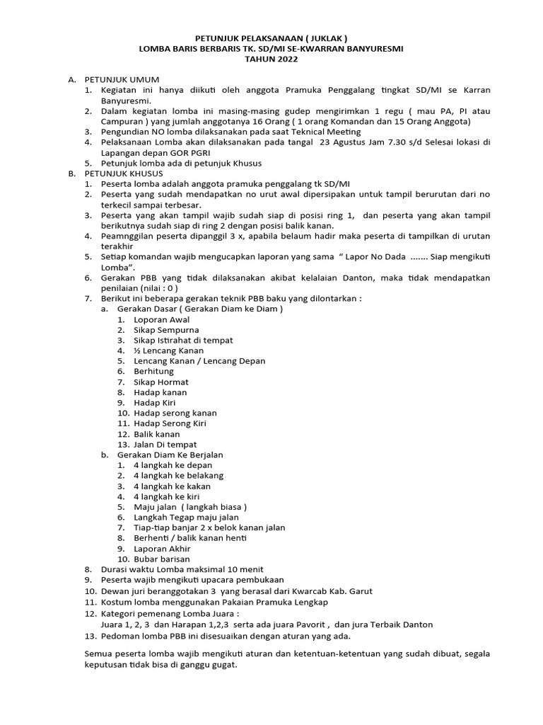PETUNJUK PELAKSANAAN Lomba PBB TK SD | PDF
