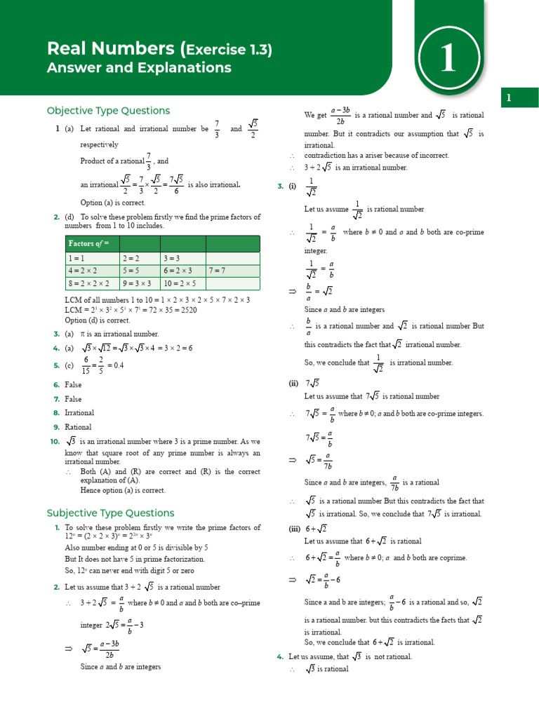 Workbook Class 10 Math Chapter 1 Solutions 1.3 | PDF | Numbers ...