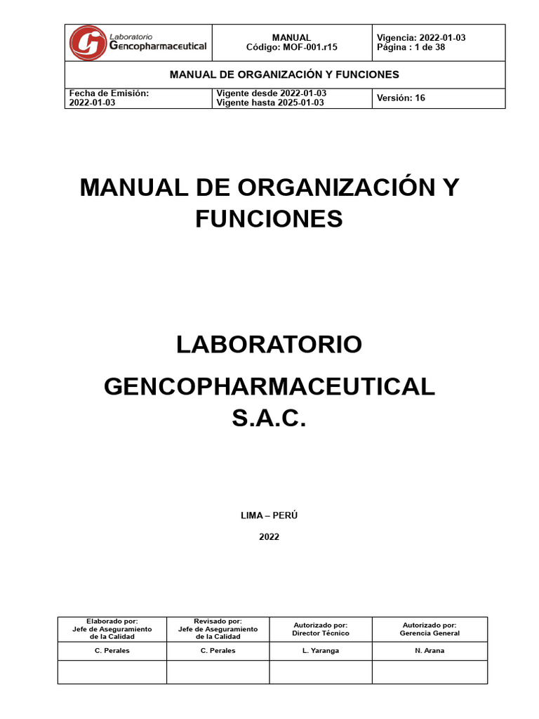 MOF-001.r15 Manual de Organizacion y Funciones 2022-01-03 | PDF