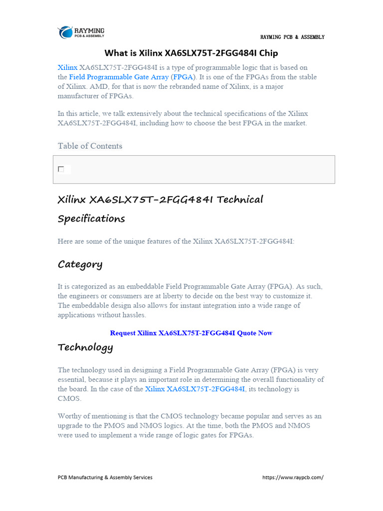 What Is Xilinx XA6SLX75T-2FGG484I Chip | PDF