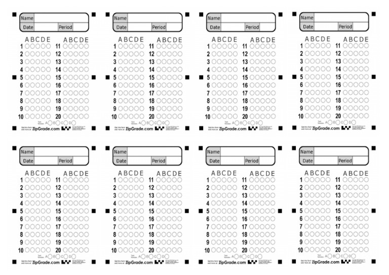 Answer Sheet - 20 Items Zipgrade A4 - Landscape | PDF