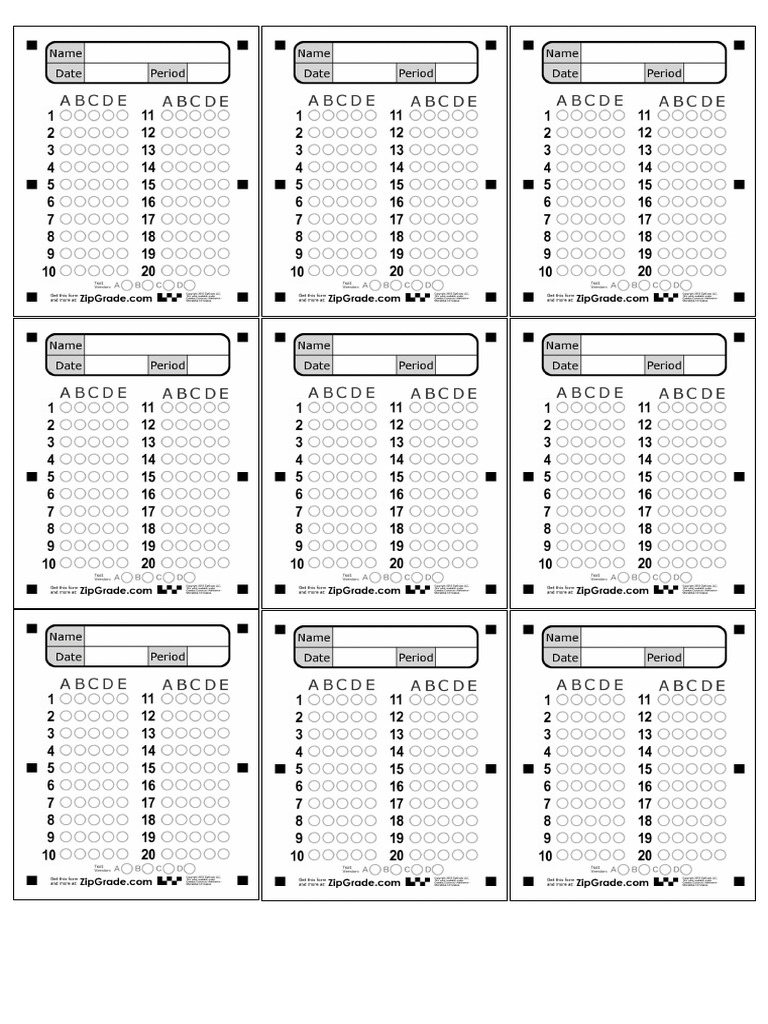 Answer Sheet 20 Items Zipgrade - A4 - Portrait | PDF