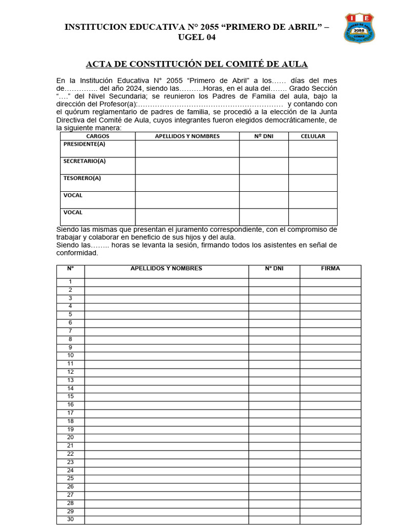 Acta de Comite de Aula | PDF
