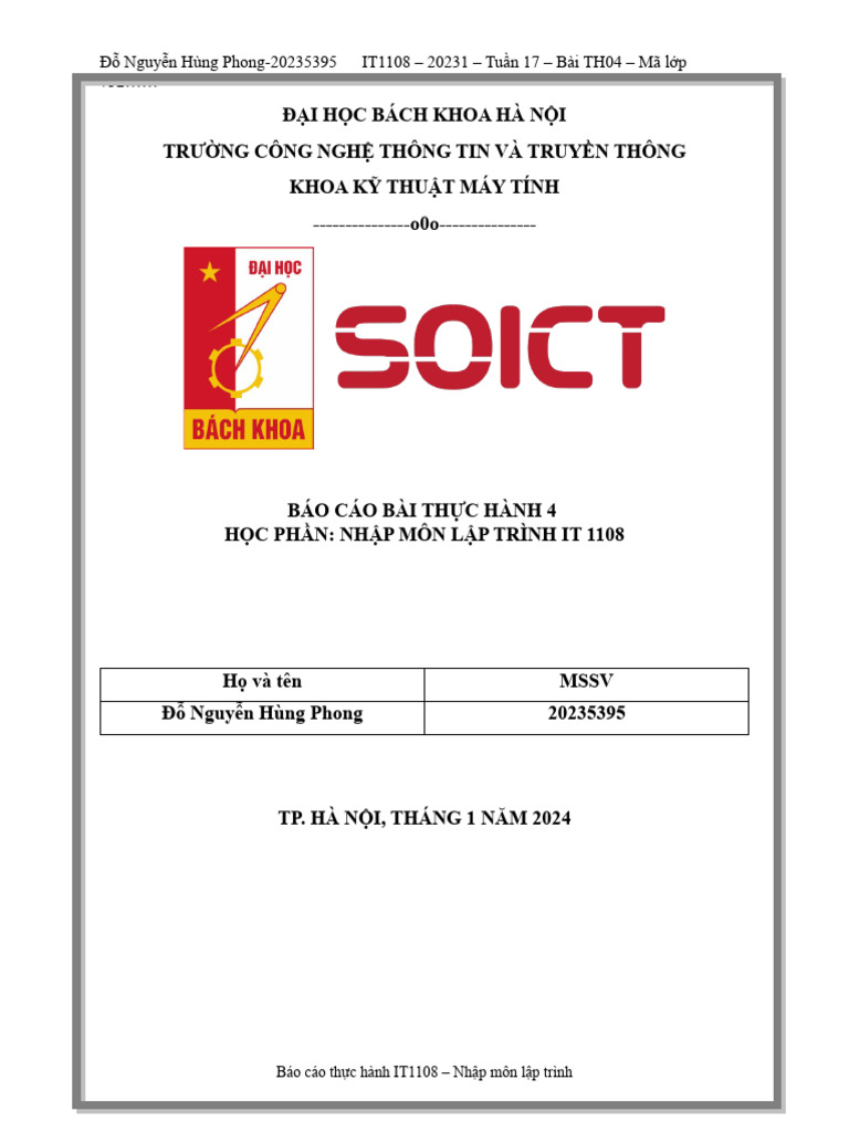 IT1108-Bai Thuc Hanh So 4 Đỗ Nguyễn Hùng Phong | PDF