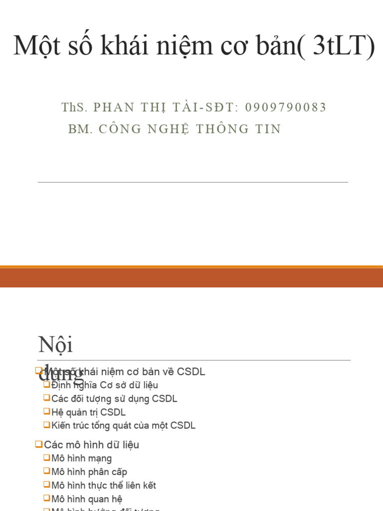 Bài Giảng Cơ Sở Dữ Liệu - Chương 1 (3t) | PDF