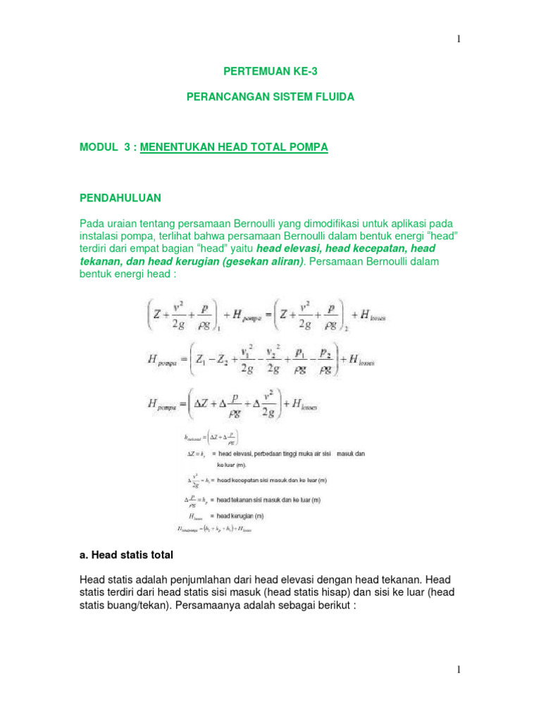 Perancangan Sistem Fluida MODUL 3 PSF, Menentukan Head TOTAL | PDF