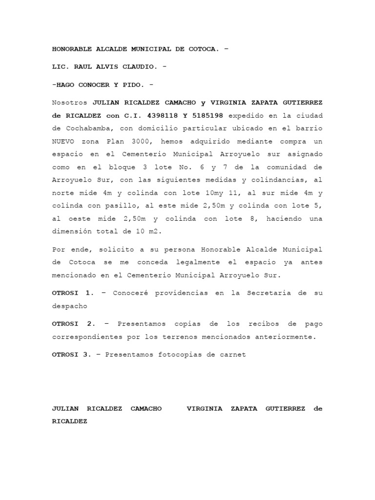 Honorable Alcalde Municipal de Cotoca | PDF