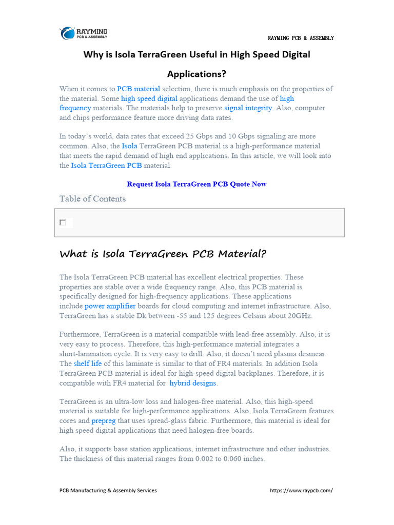 Why Is Isola TerraGreen Useful in High Speed Digital Applications | PDF | Printed Circuit Board ...