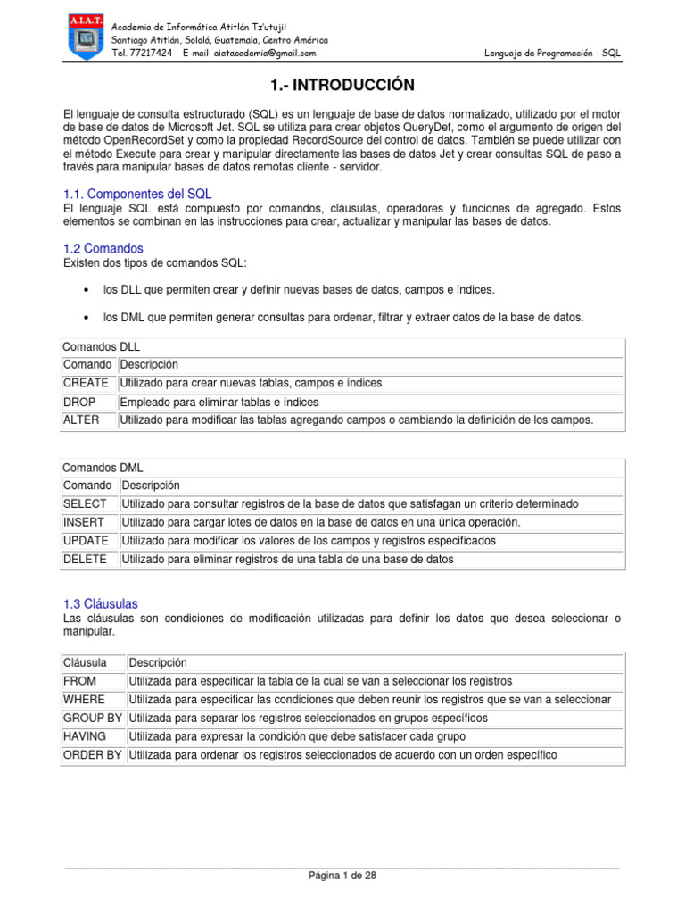 18 Manual SQL | PDF | SQL | Bases de datos