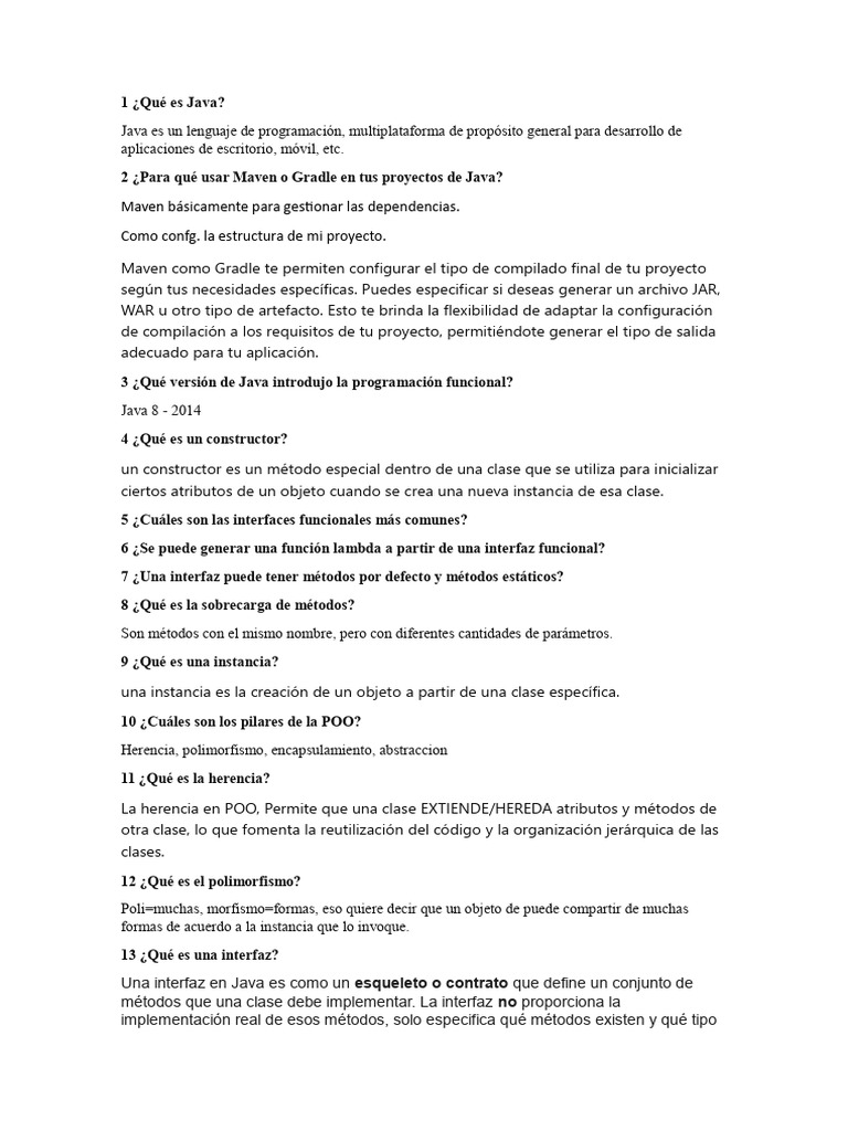 Preguntas Entrevista | PDF | Scrum (desarrollo de software) | Java (lenguaje de programación)