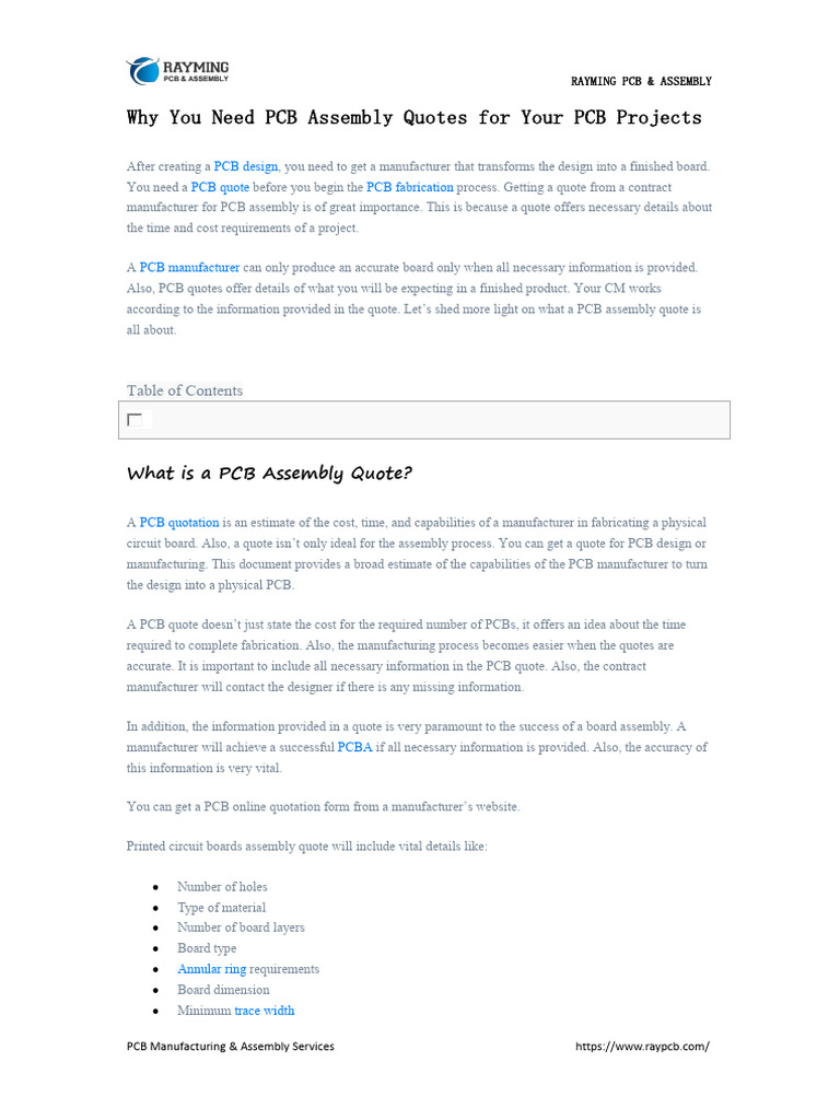 Why You Need PCB Assembly Quotes For Your PCB Projects | PDF | Printed ...