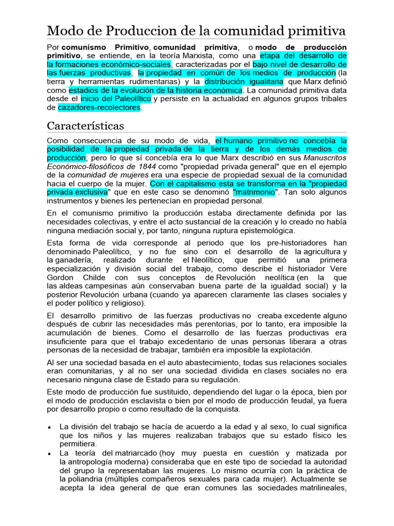 Modo de Produccion de La Comunidad Primitiva 1.2 | PDF | Teorías ...