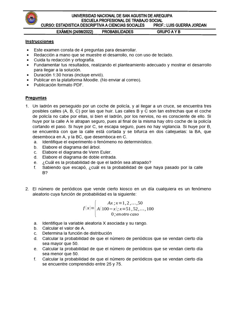 Preguntas Examen 3 | PDF | Probabilidad | Muestreo (Estadísticas)