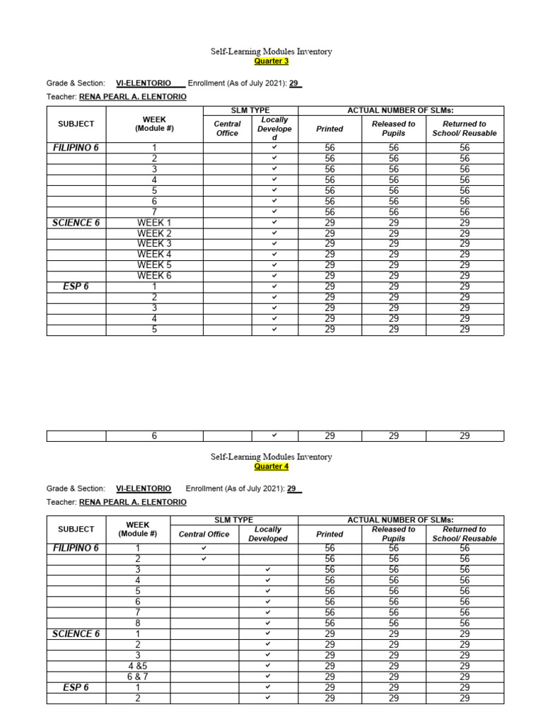 SLM INVENTORY 3rd 4th Quarter | PDF