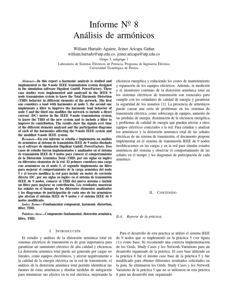 Informe No 8 An Lisis de Arm Nicos | PDF | Cantidades fisicas | Electromagnetismo