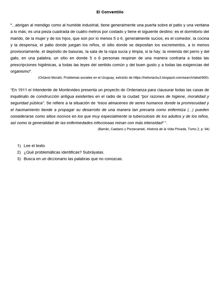 Vida en el Conventillo: Hacinamiento y Salud | PDF