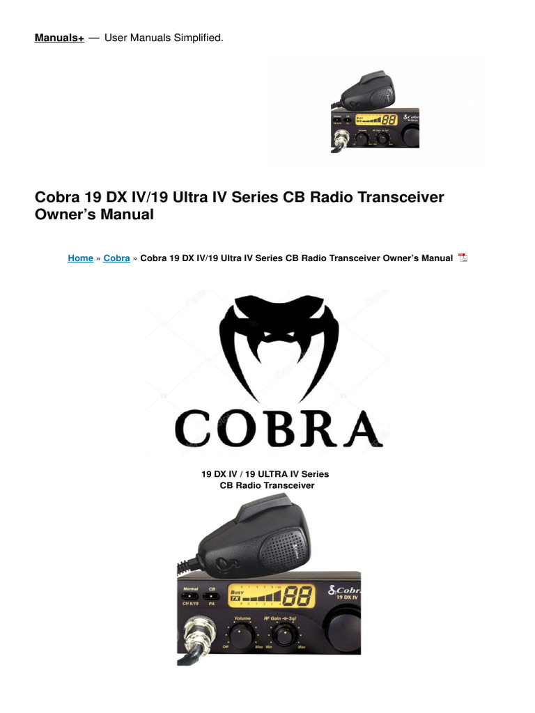 19 DX Iv19 Ultra IV USA CB Radio Transceiver Manual | PDF | Loudspeaker | Radio