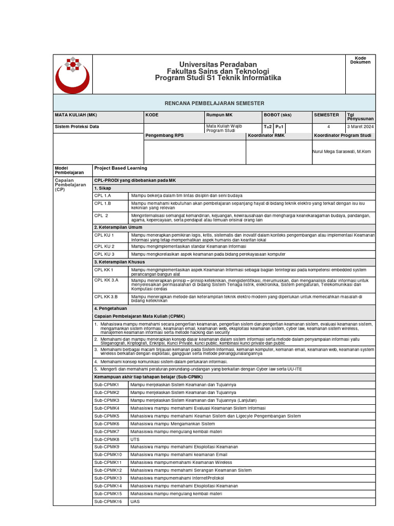 RPS Proteksi Data 2023-2024 | PDF