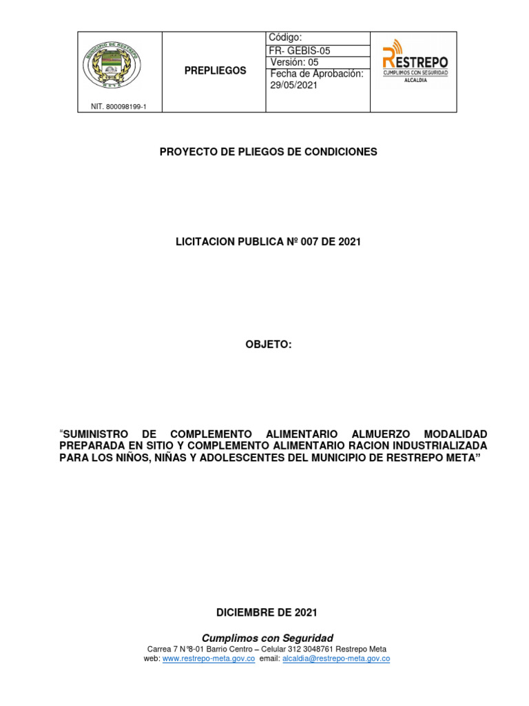 Proyecto Pliego de Condiciones | PDF