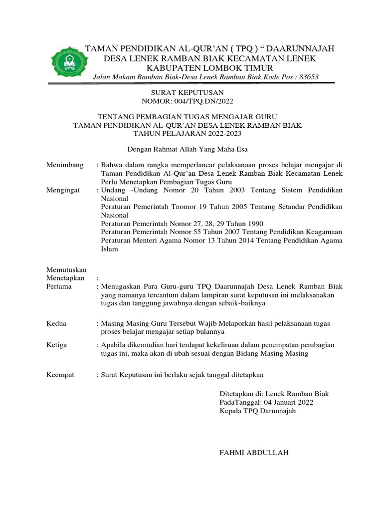 SK Pengangkatan Guru | PDF