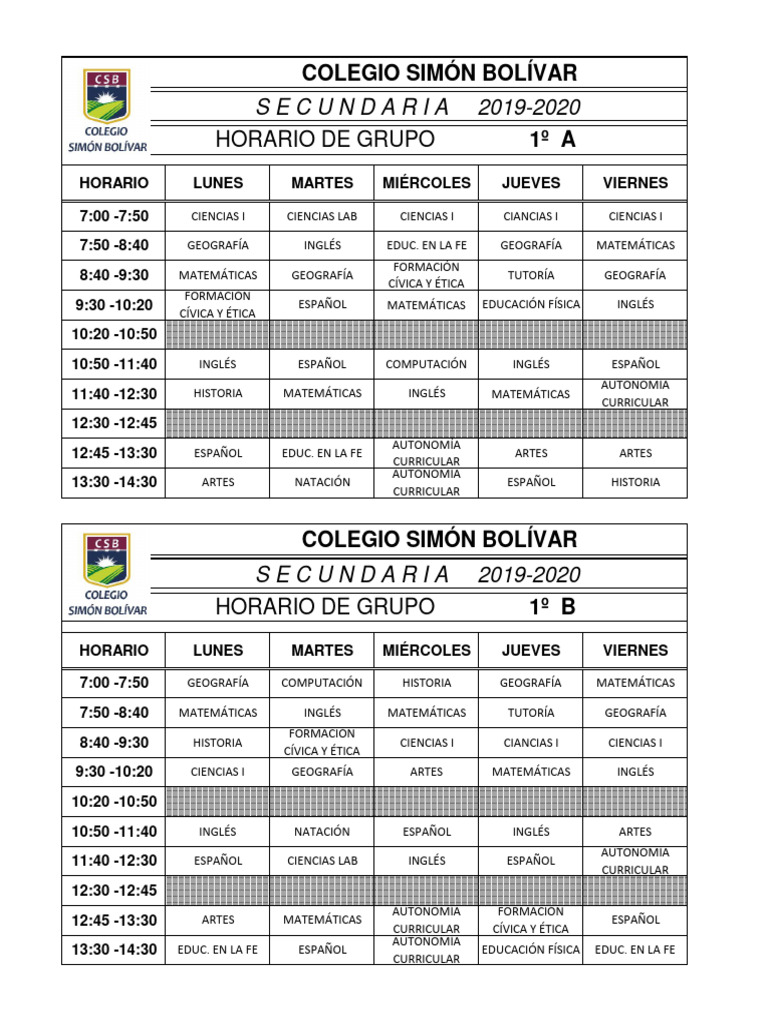 Horarios de Escuela | PDF