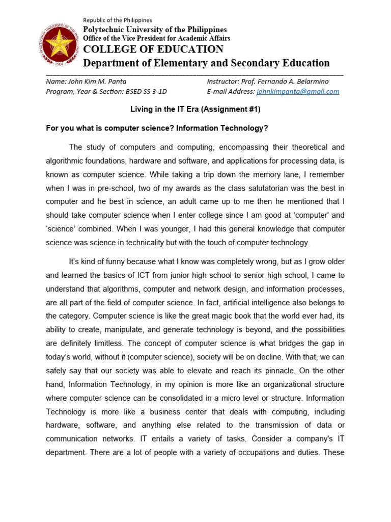 Assgn#1 | PDF | Information Technology | Computer Science