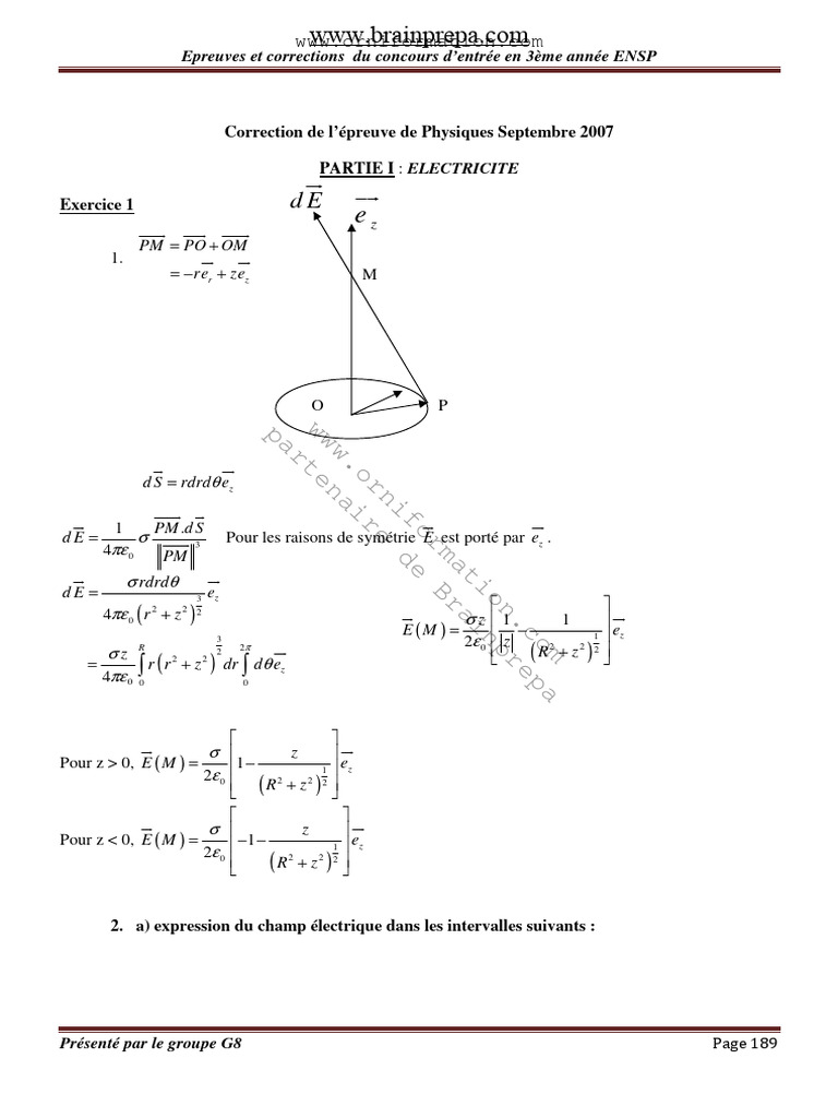 Orniformation Ensp Corrigé Licence Physique 2007 | PDF