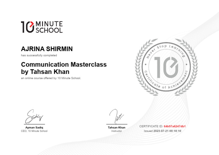 10 Minute School Certificate | PDF