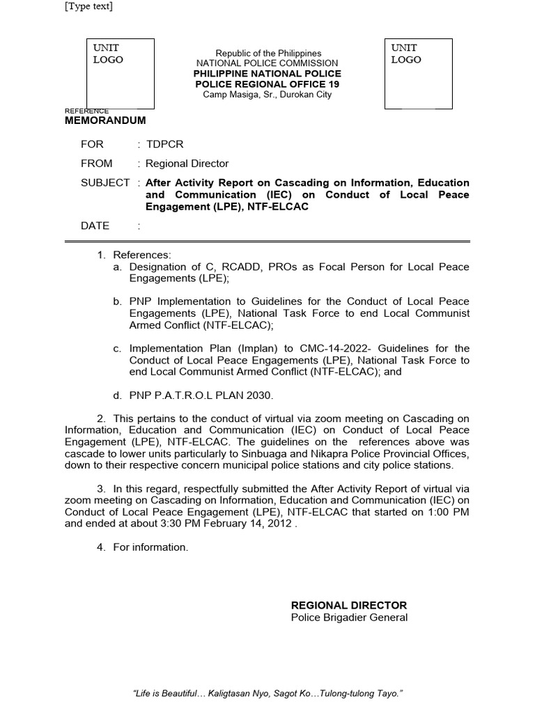 Sample Memo For After Activity Report | PDF