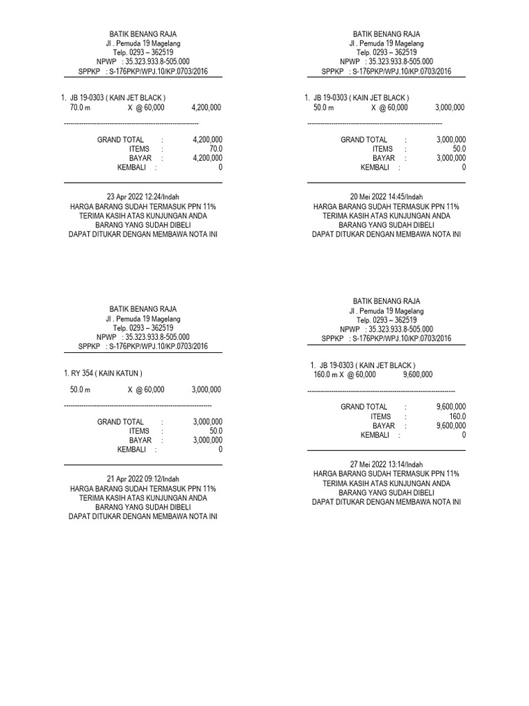 Batik Benang Raja (Nota) | PDF