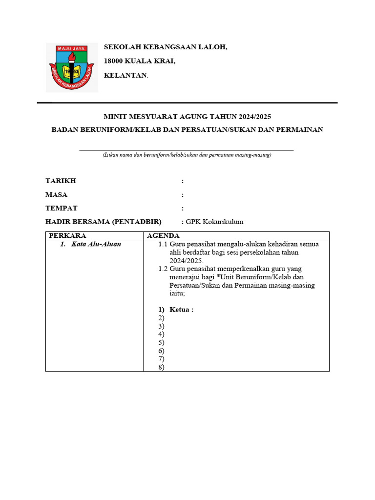 Template Minit Mesyuarat Unit Uniform | PDF