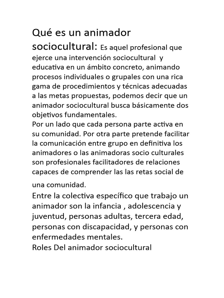 Funciones del Animador Sociocultural | PDF